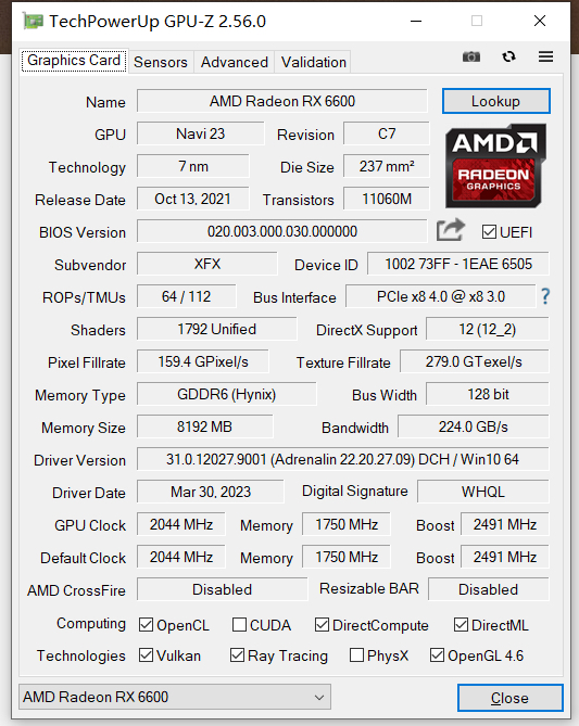 [电脑硬件]讯景Rx6600 8G黑狼，做了我一年多的亮机卡 NGA玩家社区