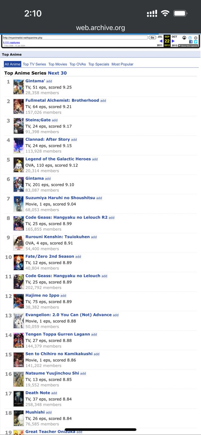 2012年的bangumi排行榜 NGA玩家社区