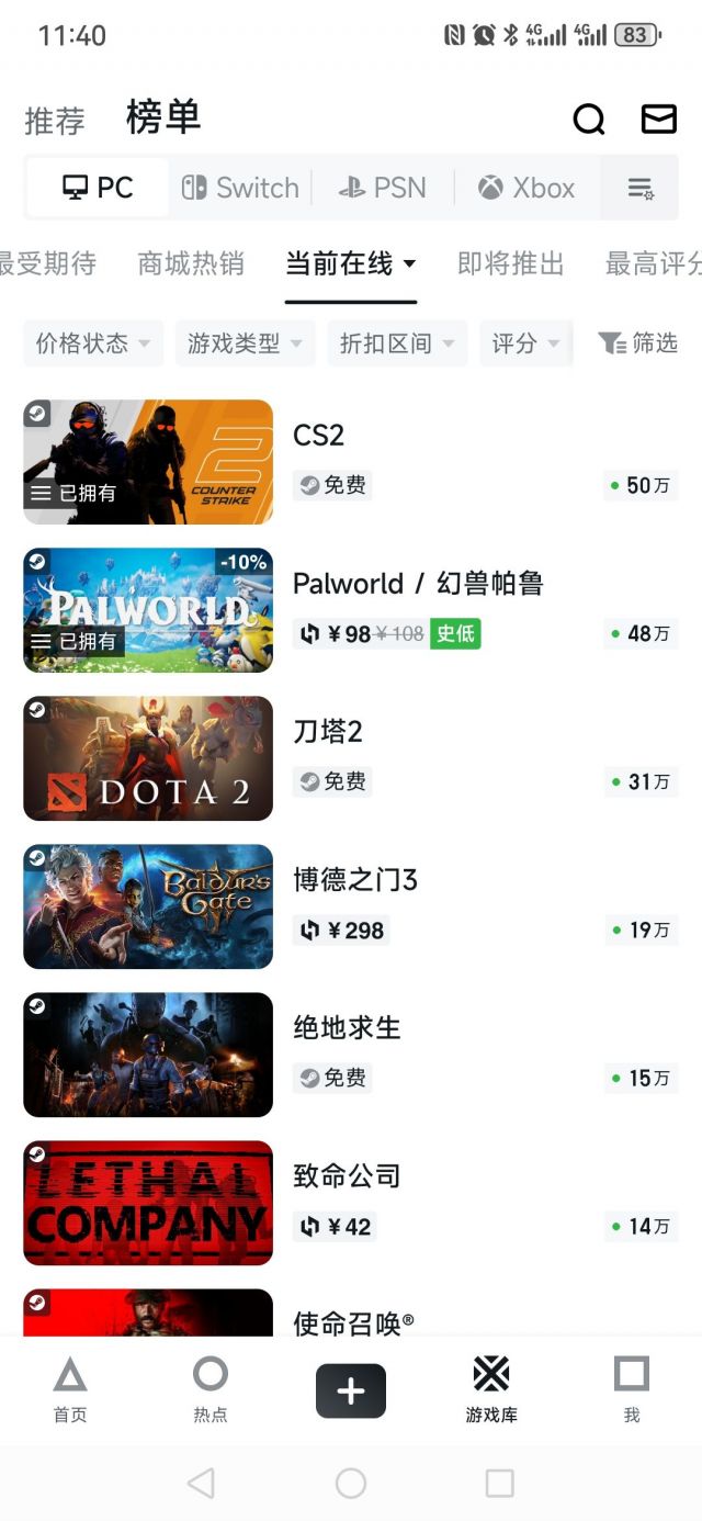 [速报]幻兽帕鲁当前在线人数48w，仅次于CS 178