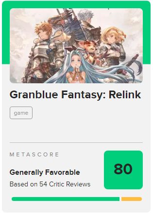 [业界新闻] 《碧蓝幻想：Relink》媒体评分解禁：OC-82 (58评)，MC-80 (54评)；IGN-8分 NGA玩家社区