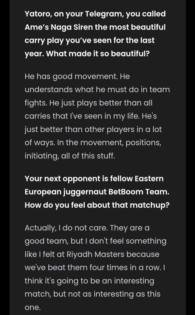 yatoro 赛后采访：能和ame比赛我终于没那么无聊了 NGA玩家社区
