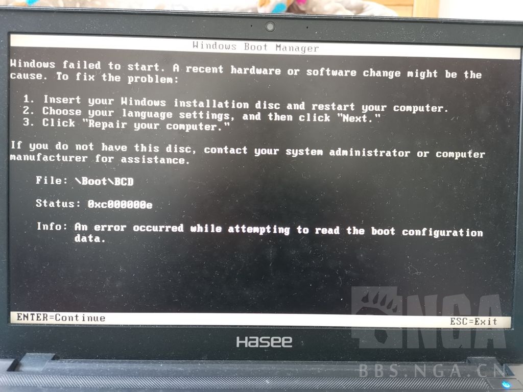 [硬件求助] (用4楼方法已解决)老电脑重装win7系统后，开机进不去windows，出现下图 NGA玩家社区