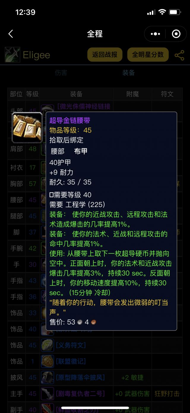 意外发现工程布甲腰带居然是完美dps腰带 178