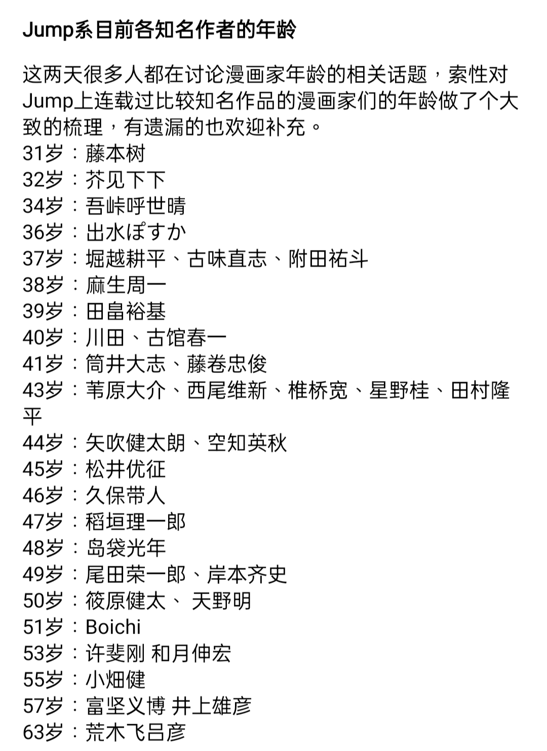 jump知名作者年龄一览 NGA玩家社区