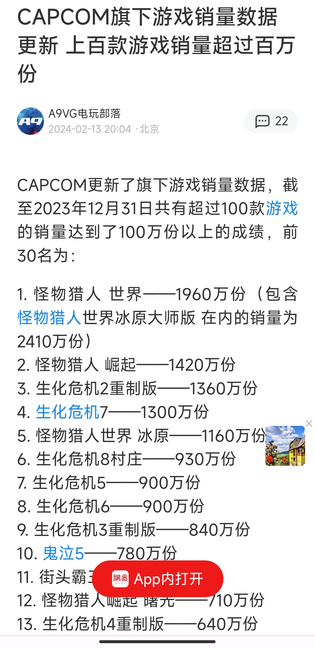 《怪物猎人世界》全球累计销量突破2500万份，创下了 Capcom 历史上单一作品销量最高记录 NGA玩家社区
