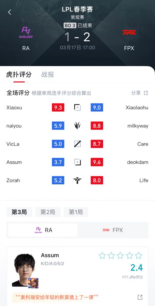 [本赛区赛事]xiaoxu的评分好高啊，看好多想接他去ig的 NGA玩家社区