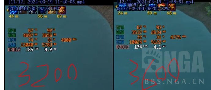 [硬件求助] 魔兽，内存从3200换到3600之后，显存和内存占用影响很大 178