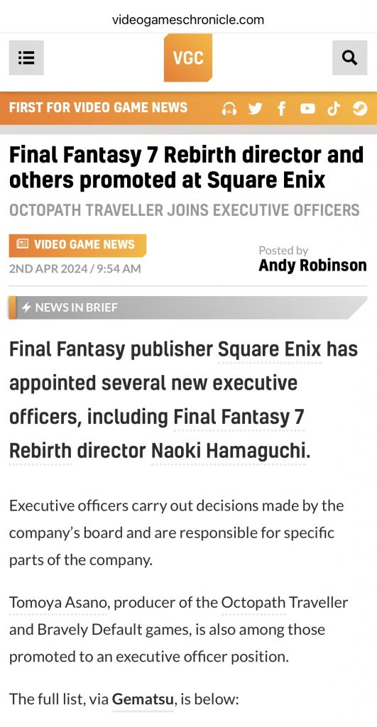 SE晋升了几位执行官，其中包含FF7Rb的总监和八方的制作人 178