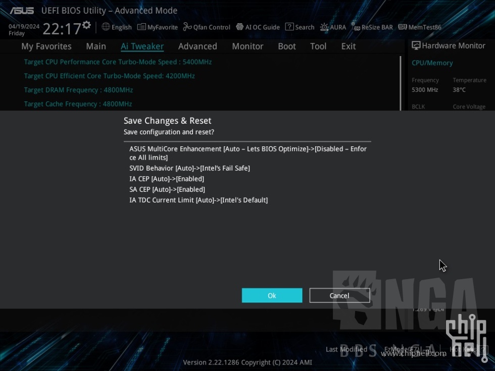 真intel默认，为了减少故障率ASUS更新BIOS给出"Intel Baseline Profile option"选项，14900KS打开 ...