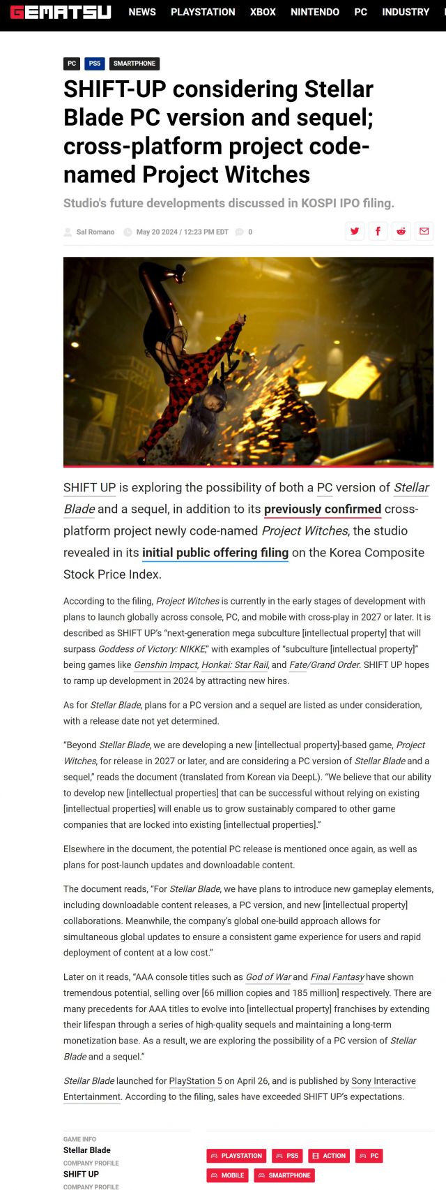 《剑星》销量超出预期，开发商SHIFT UP计划推出PC版和续作 NGA玩家社区