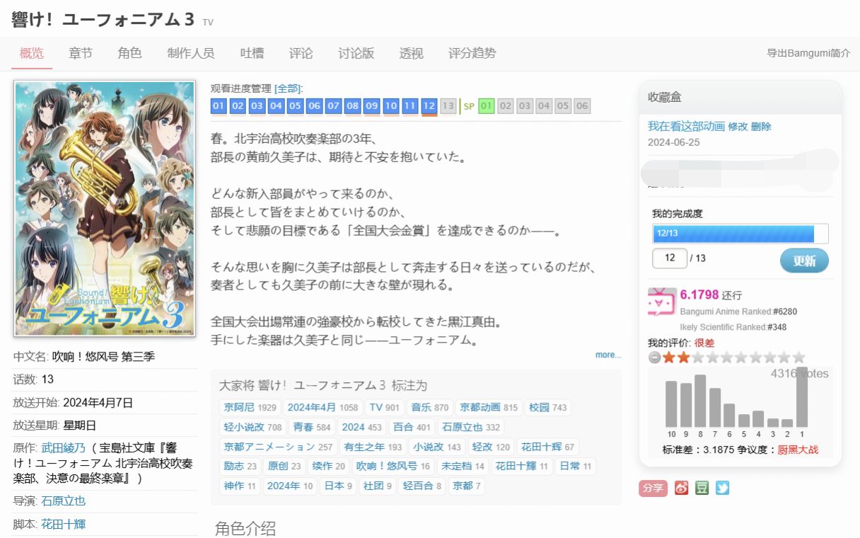 [速报]bgm京吹3评分已反向超越无彩限 178