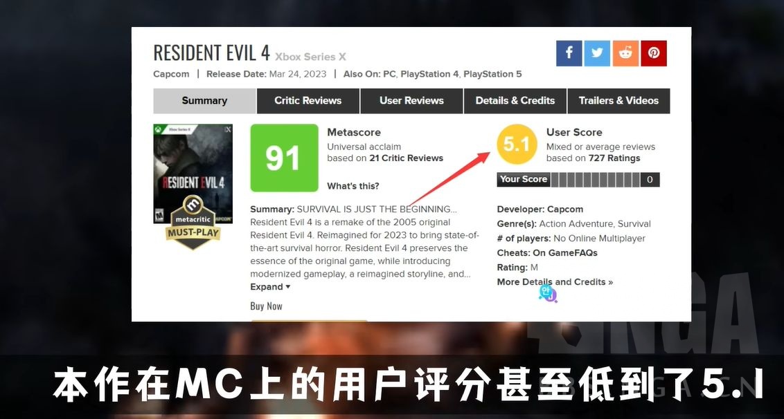 为什么生化4重制版的MC用户评分差评这么多？ 178