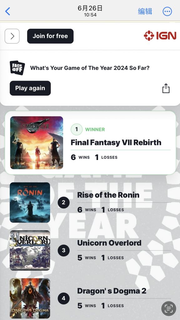 IGN社区评选，年度游戏对决投票 178