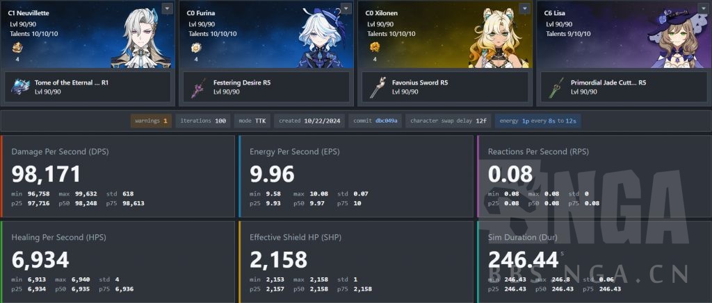 [数据讨论] [GCSIM模拟]那芙希+空气雷，5金11.6万，7金14.1万DPS 178
