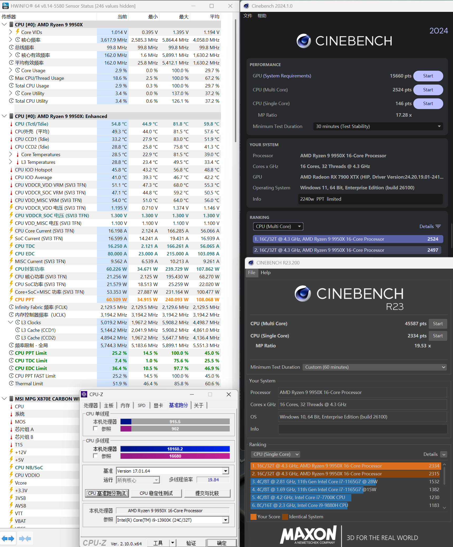 9950X开了pbo，负压20，cpuz跑分还不到860 NGA玩家社区