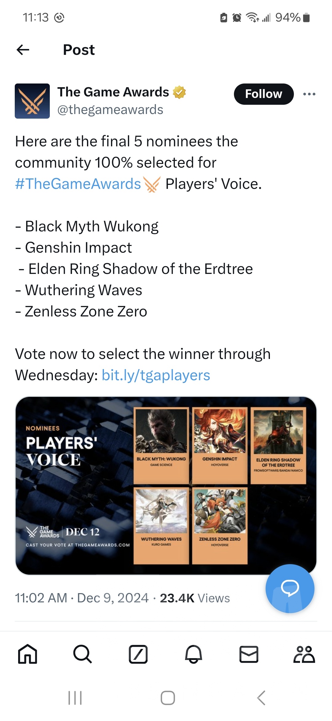 TGA 2024玩家之声投票最后一轮已开启 NGA玩家社区