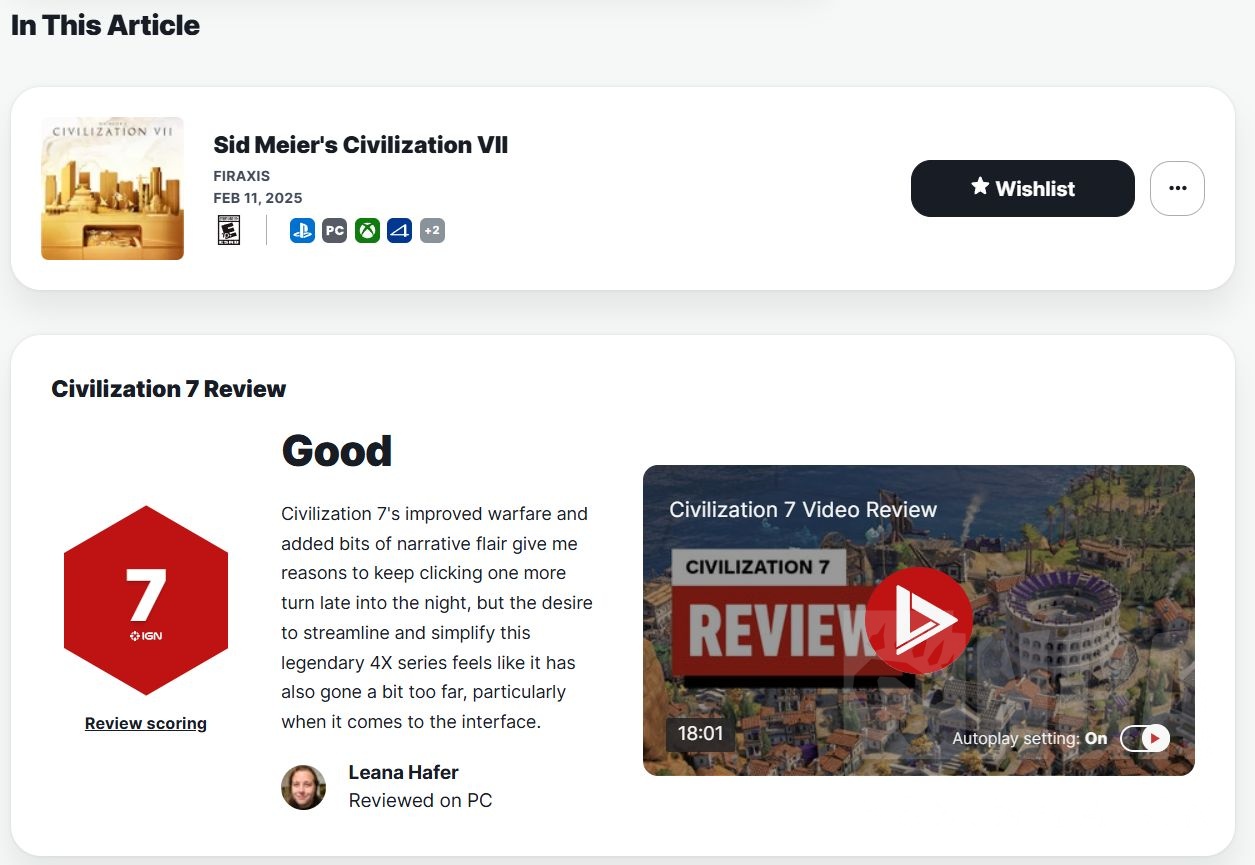 [业界新闻] 席德·梅尔之文明VII 媒体评分解禁：IGN 7分 GS 8分 178
