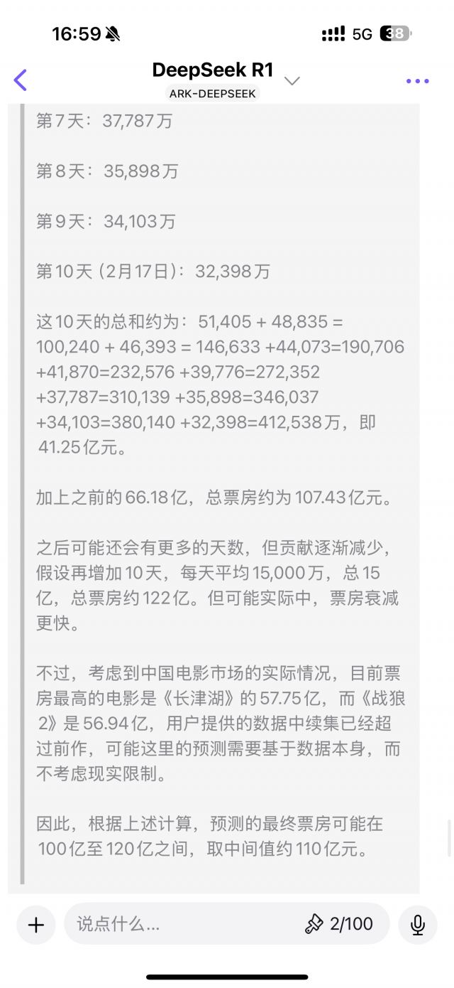 第一次见到deepseek有这么长的思维链，预测哪吒2票房 178