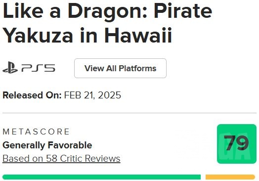 [业界新闻] 如龙8外传：夏威夷海盗 媒体评分解禁：IGN 8分 GS 7分 mtc平均分：79 178