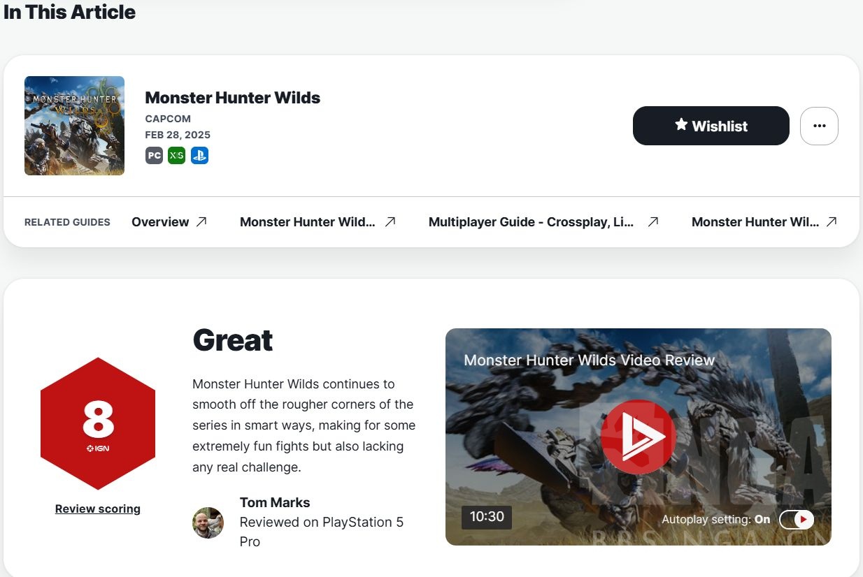 [业界新闻] 怪物猎人：荒野 媒体评分解禁：IGN 8分 GS 8分 mtc平均分：90 NGA玩家社区