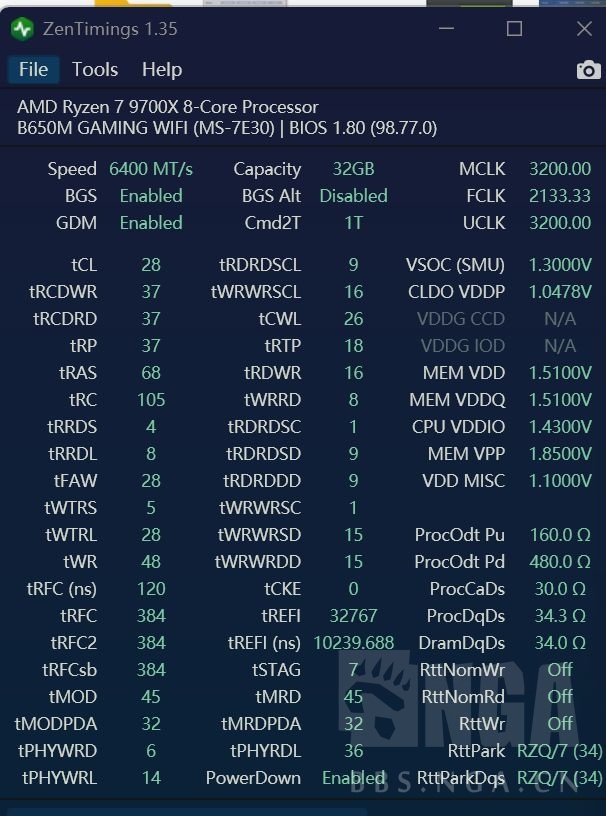 9700X 6400C28 FCLK2133同步 58ns作业 178