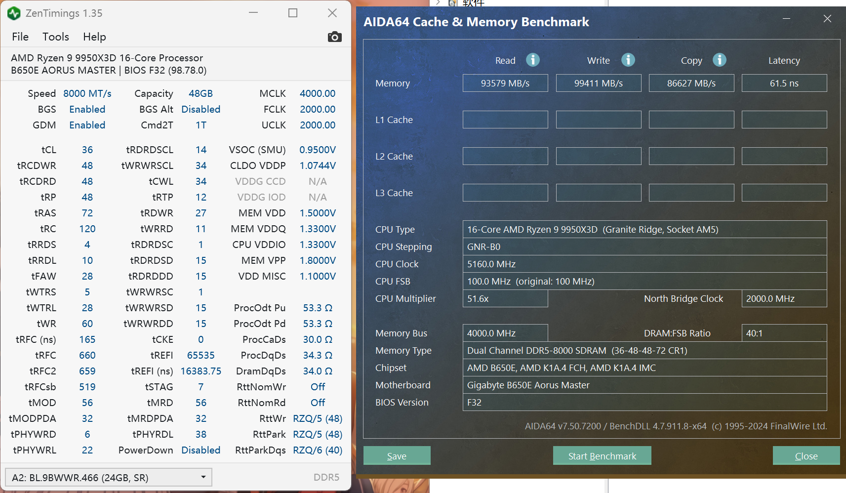 算是把9950X3D在B650E超级雕上8000C36的保底时序折腾完了 NGA玩家社区