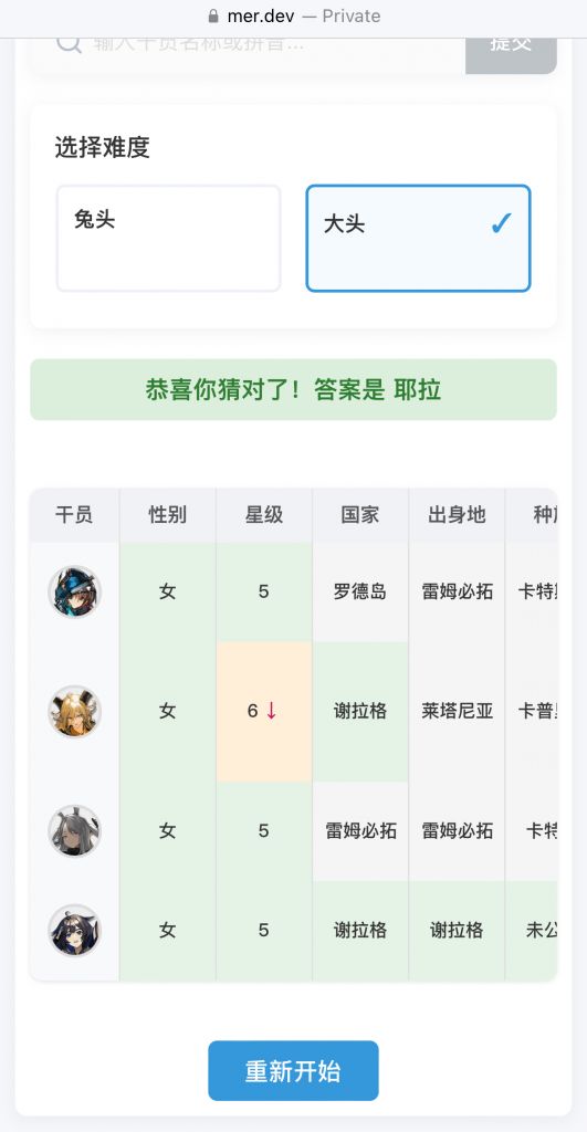 猜干员小游戏v0.32 小修小补 NGA玩家社区