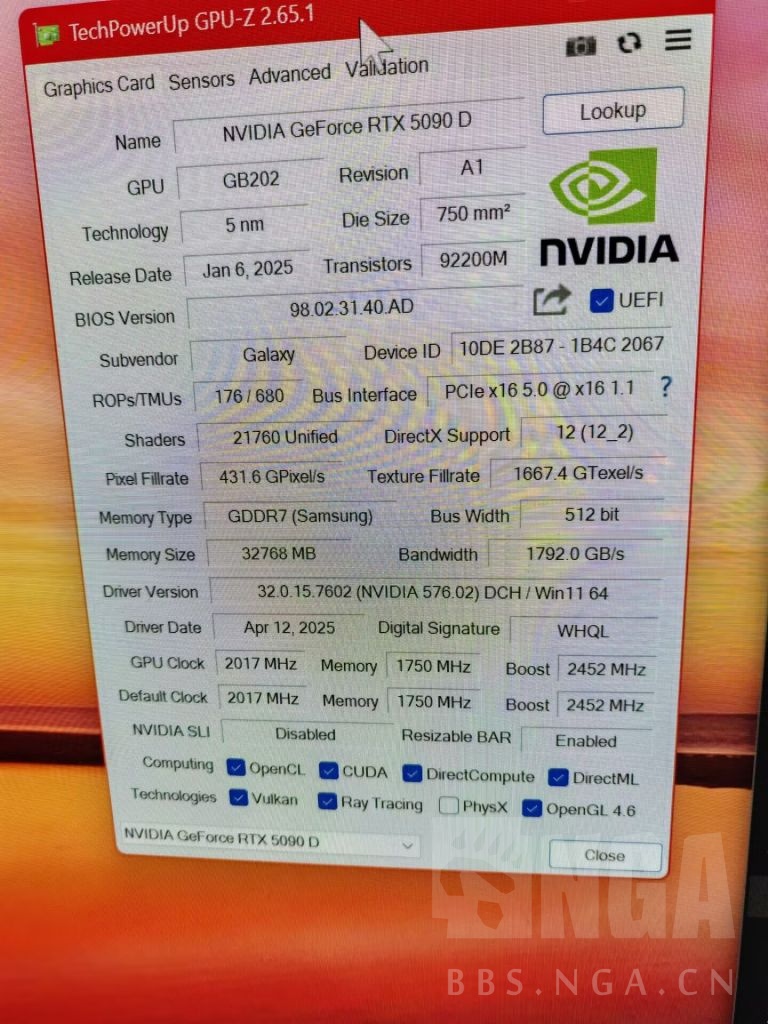 最近上班一直心神不宁，于是昨天早上一拍脑袋直接下单了个5090d星耀 NGA玩家社区