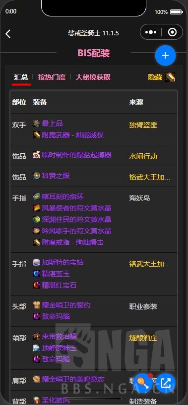 各专精的大秘境BIS装备与宝石附魔推荐 | 团本代币的兑换装备优先级推荐 NGA玩家社区