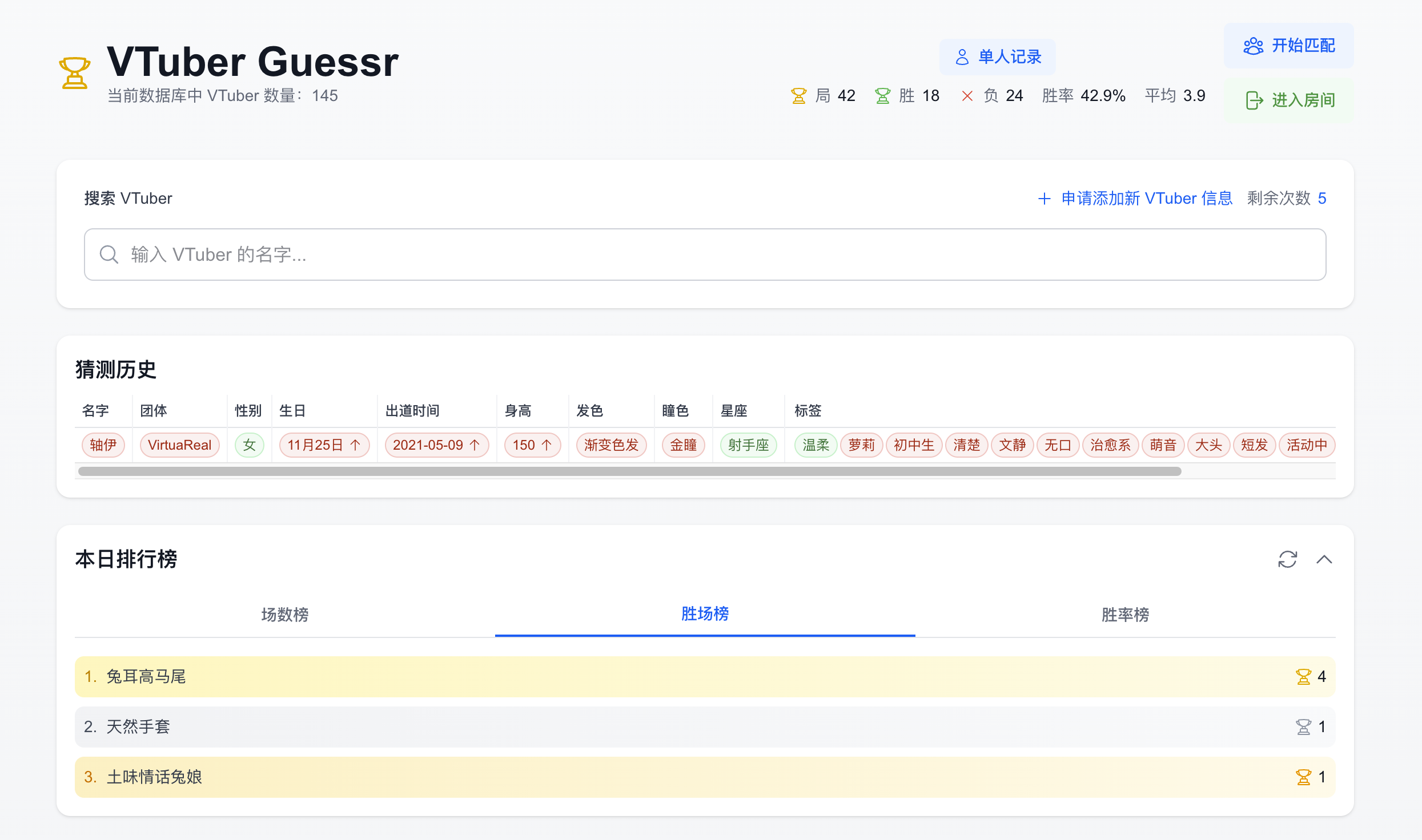 制作上线了开源的 VTuber Guessr NGA玩家社区