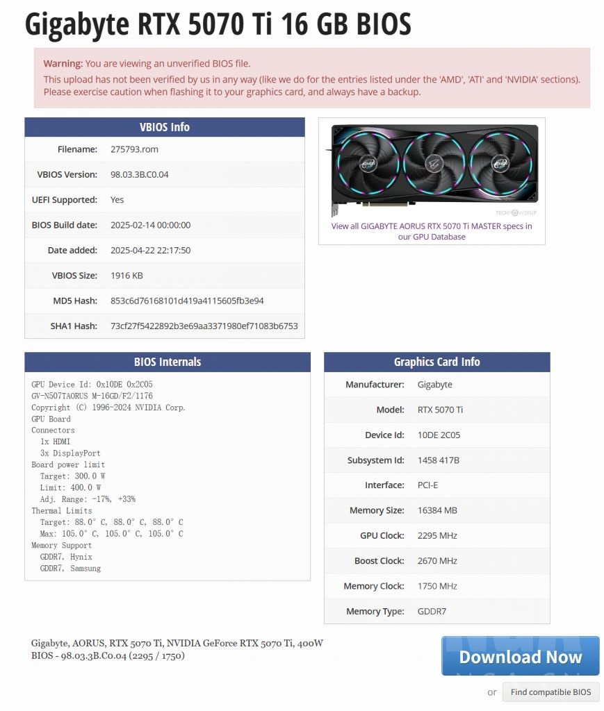 techpowerup看到个5070TI 超级雕的400W的VBIOS NGA玩家社区