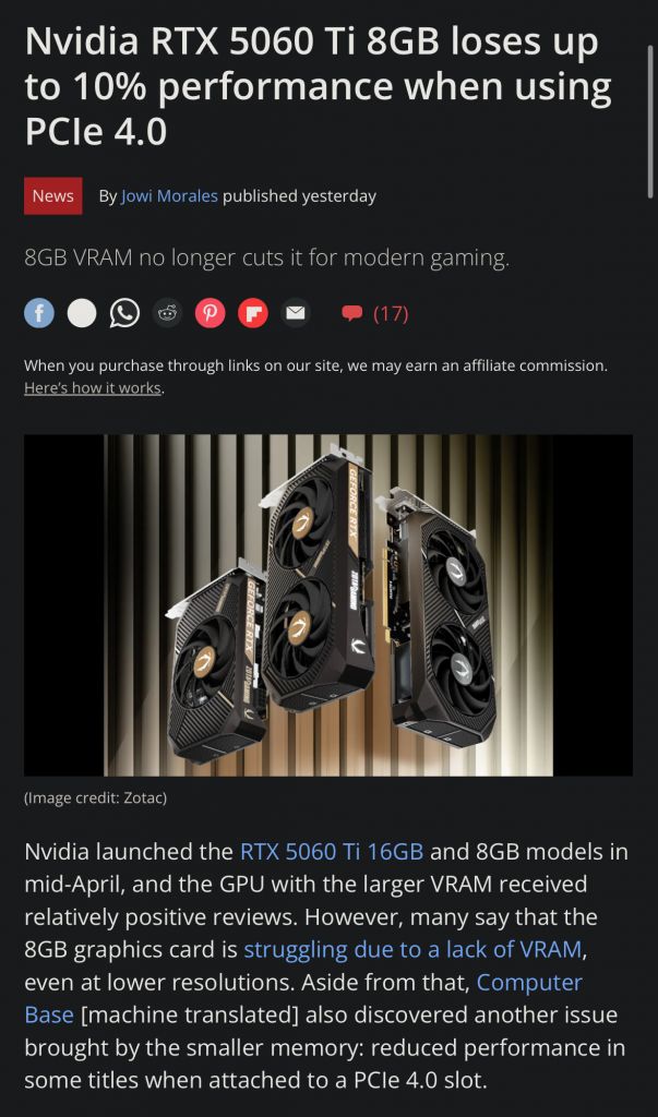 5060Ti用PCIE4主板损失10%游戏性能 NGA玩家社区