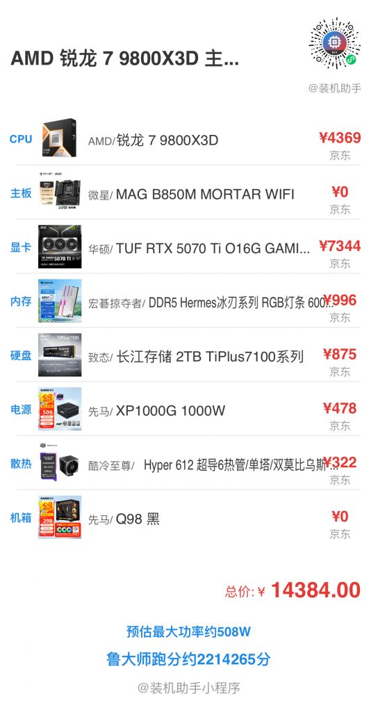 花15000配个9800x3d+5070ti是智商税还是超值之选？ NGA玩家社区