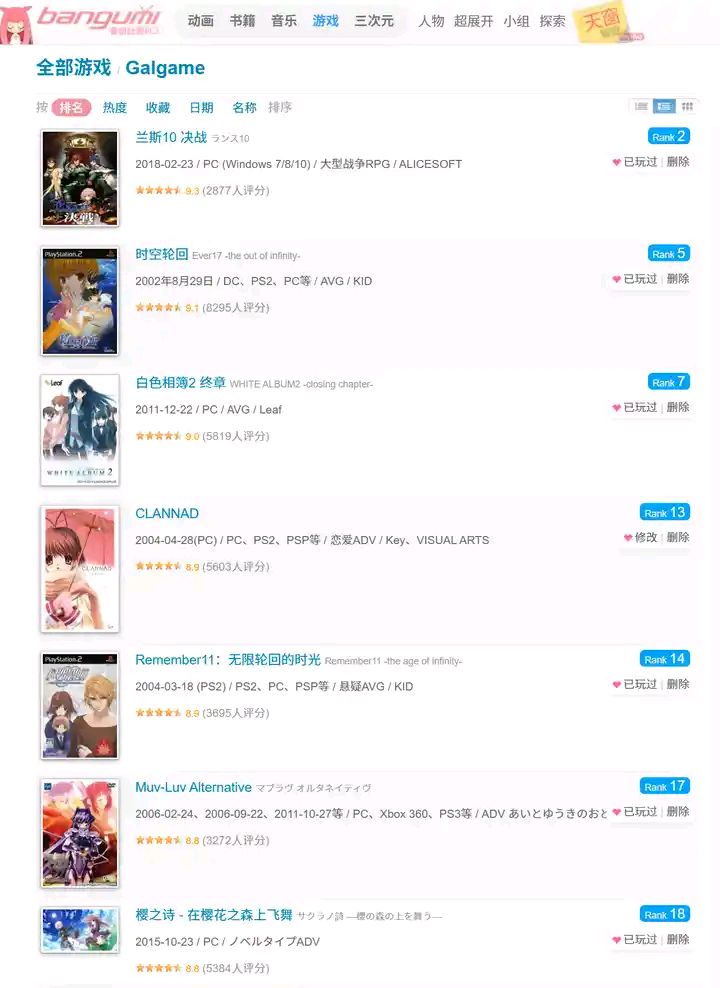 兰斯10登顶三大galgame平台 NGA玩家社区