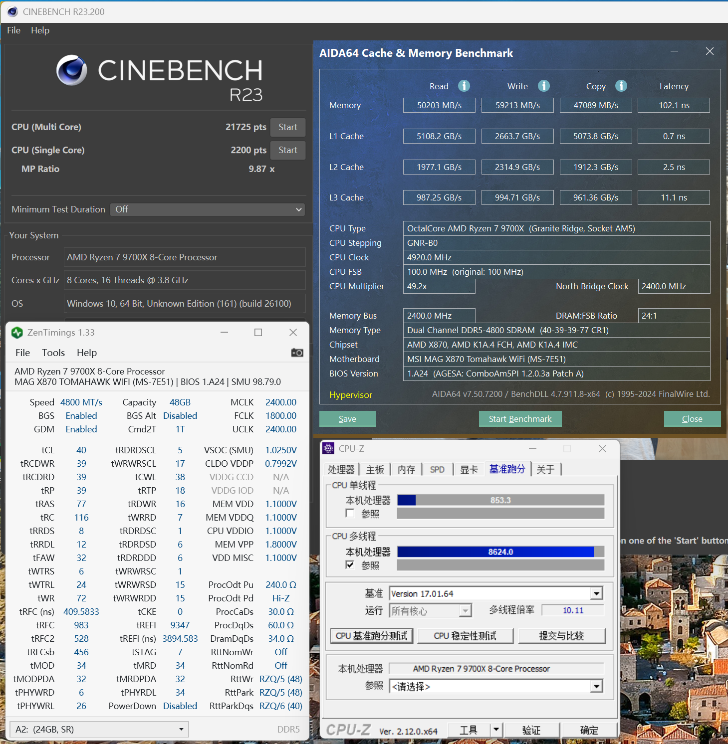 9700x、9800x3d默认跑分成绩(R23、CPUZ)，Auto正常就行了，不要问雷不雷了 NGA玩家社区