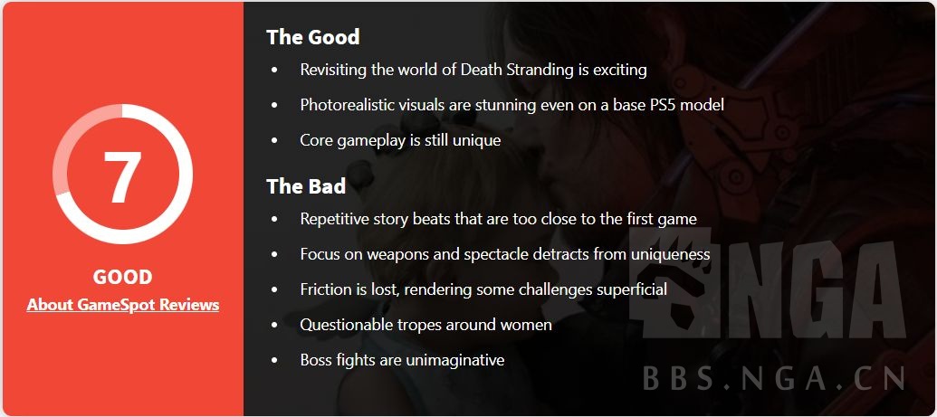 [业界新闻] 死亡搁浅2：冥滩之上 媒体评分解禁：IGN 9分 GS 7分 mtc平均分：90 NGA玩家社区