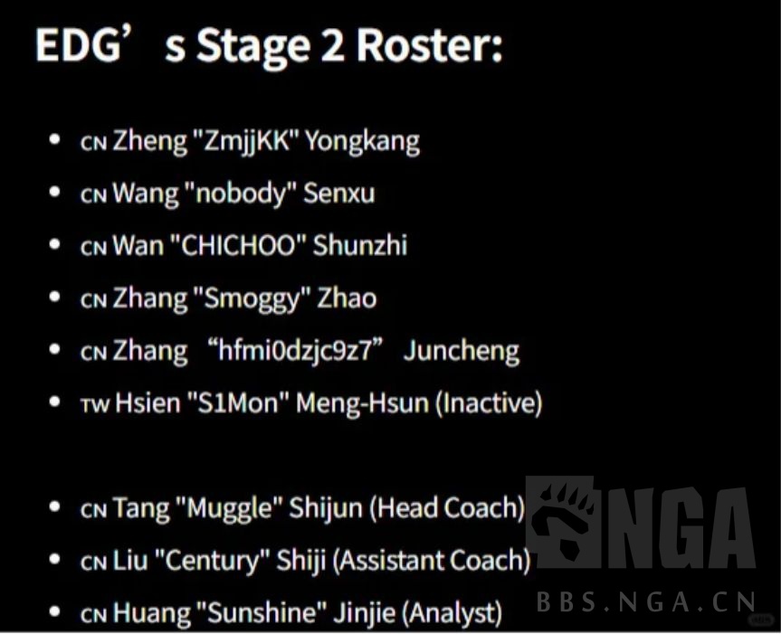 [游戏赛事] 外网泄露EDG第二赛段大名单 Simon依然在列 新增字母哥 NGA玩家社区