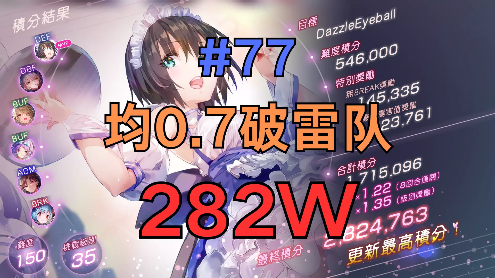 [SA积分挑战][#77][攻略] 77期打分 均0.7破雷队8T 282w NGA玩家社区