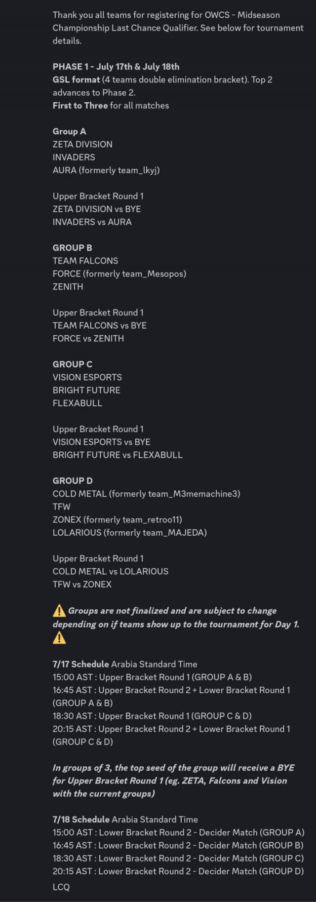 [搬运]LCQ分组以及赛程信息(一共只有13支队伍) NGA玩家社区