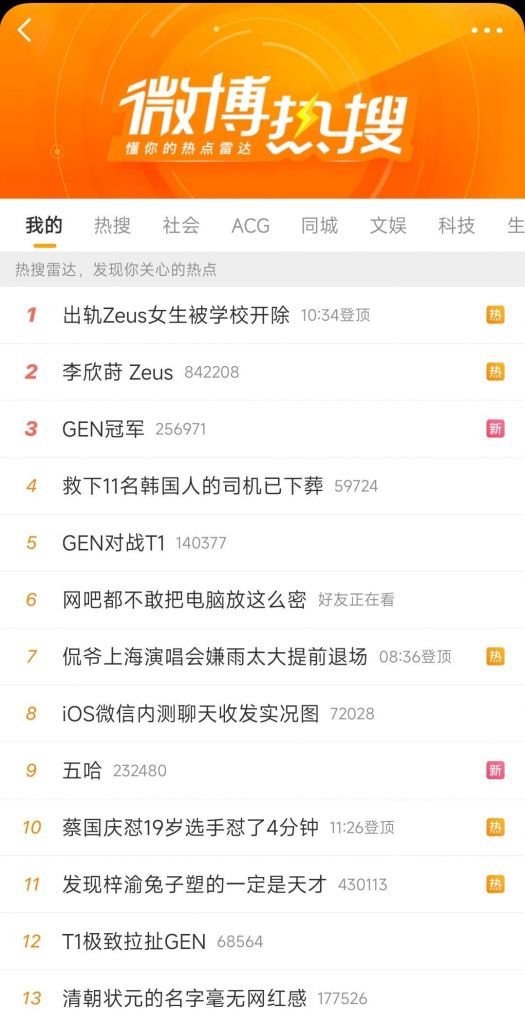 [场外杂谈]微博热搜没绷住，出现在geng t1 上方的Zeus NGA玩家社区