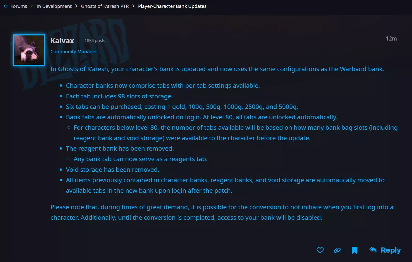 [11.2][PTR][卡雷什的残影]玩家角色银行更新 NGA玩家社区