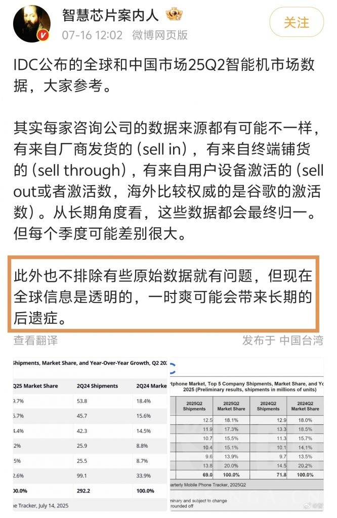 idc 发布中国 Q2 手机出货量，都四天了这没人搬我来搬 NGA玩家社区