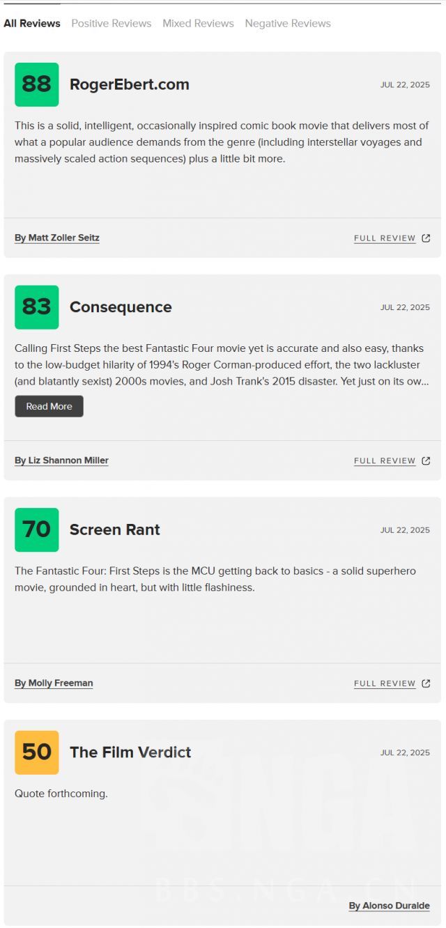 [新闻] [欧美] [科幻] [电影] 神奇四侠：初露锋芒 媒体口碑解禁：mtc开局平均分：70 NGA玩家社区
