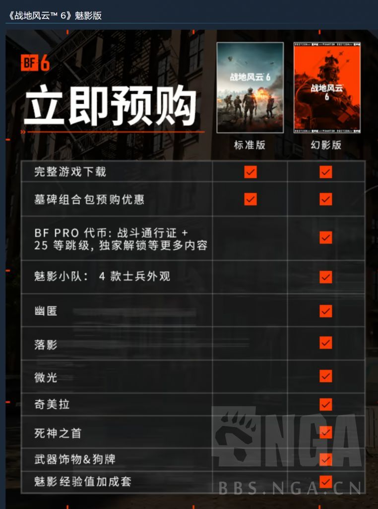 战地6开预购了，10月10日发售，国区标准版268/魅影版468 NGA玩家社区