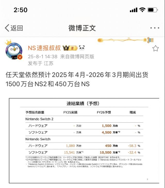 任天堂财报switch2首月销量582万 NGA玩家社区