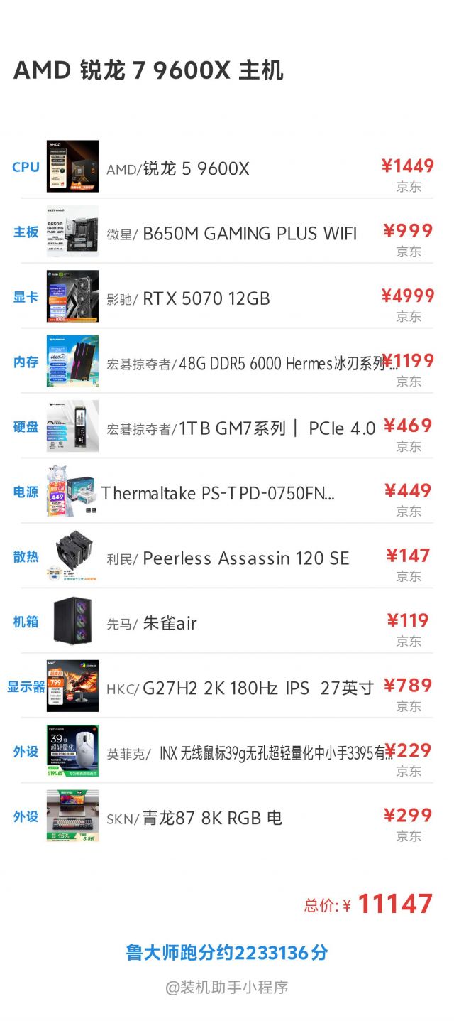 求大佬推荐一手9600x加5070的搭配 NGA玩家社区