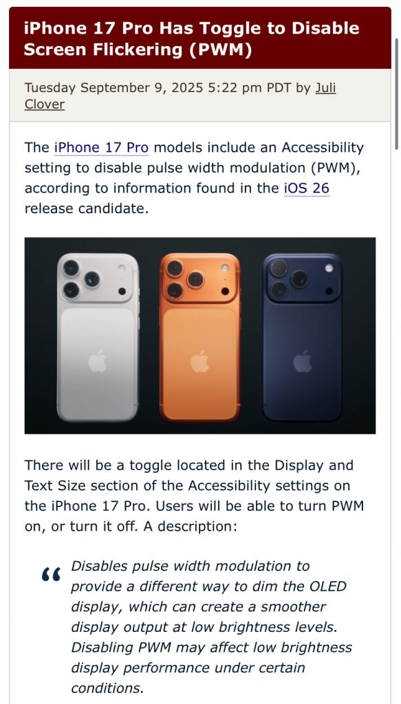 传闻iPhone 17 Pro可以选择停用PWM调光 NGA玩家社区