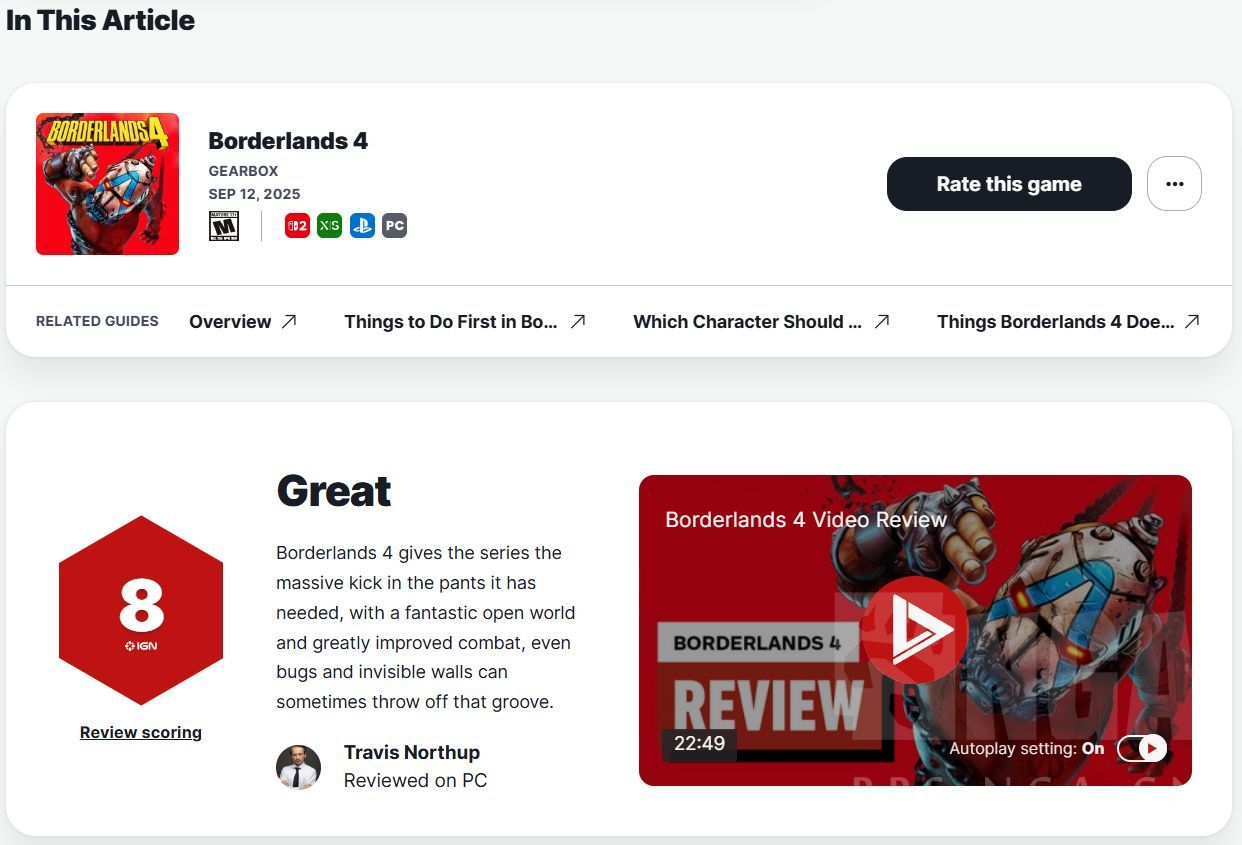 [业界新闻] 无主之地4 媒体评分解禁：IGN 8分 GS 7分 mtc平均分：84 NGA玩家社区