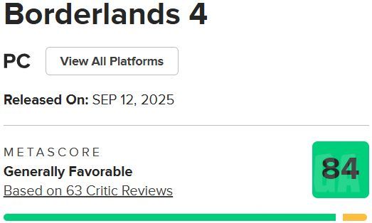 [业界新闻] 无主之地4 媒体评分解禁：IGN 8分 GS 7分 mtc平均分：84 NGA玩家社区