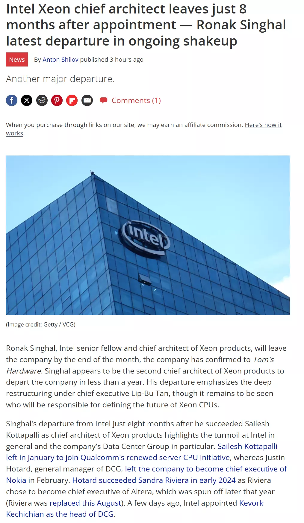 Intel Xeon首席架构师Ronak Singhal即将离职 NGA玩家社区